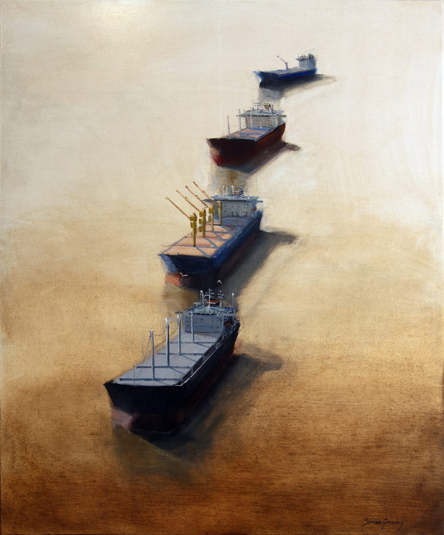 Simon Gunning, Waiting #3, 2018, Oil on custom made birch panel, 40 x ...